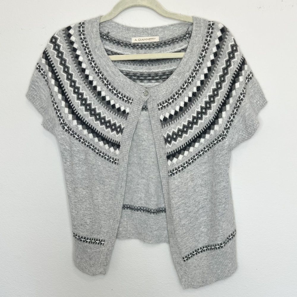 A Giannetti Grey Fair Isle Shoulder One Button Short … - Gem